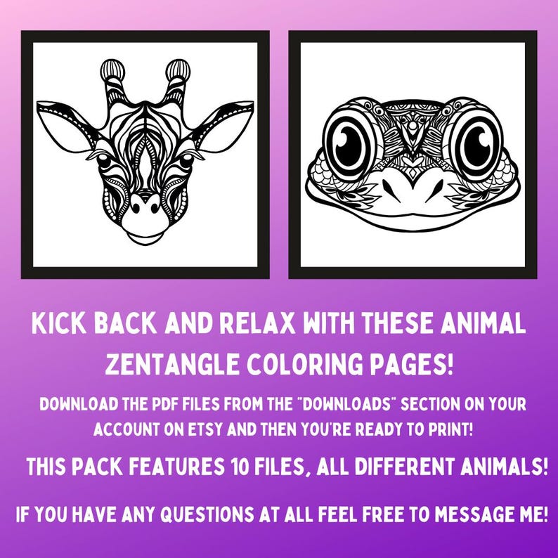 Zentangle Animals Coloring Book: Detailed Designs (PDF Pattern) - Etsy