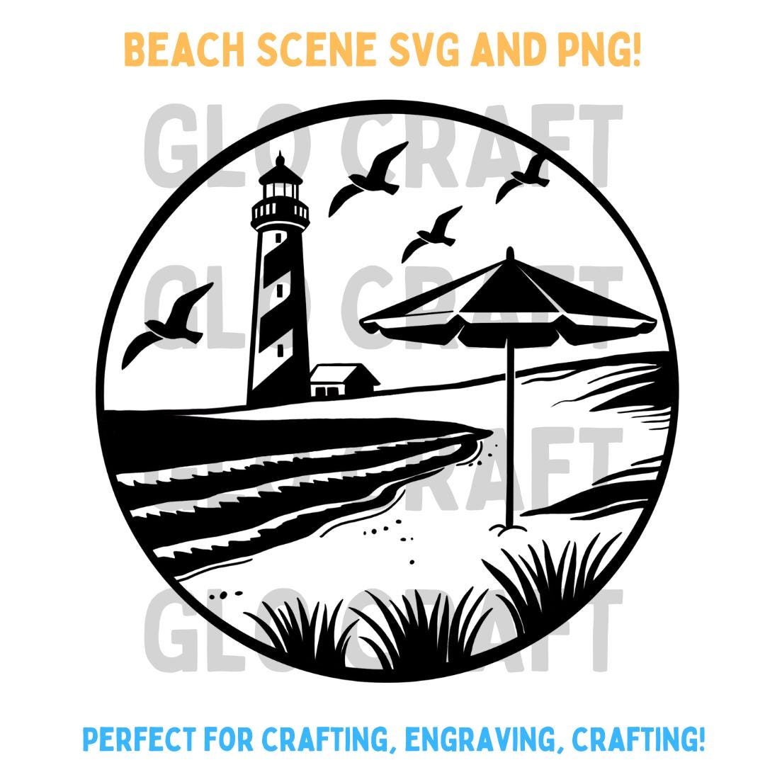 Beach Scene Circle SVG PNG: Crafting, Cutting, Engraving Design - Etsy