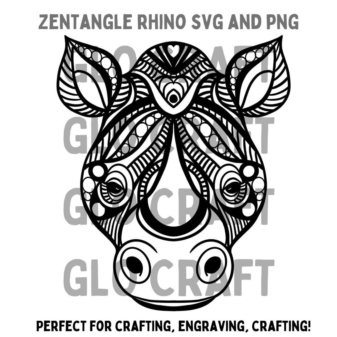 Zentangle Rhino SVG PNG for Crafting Cutting Engraving Animal Design ...