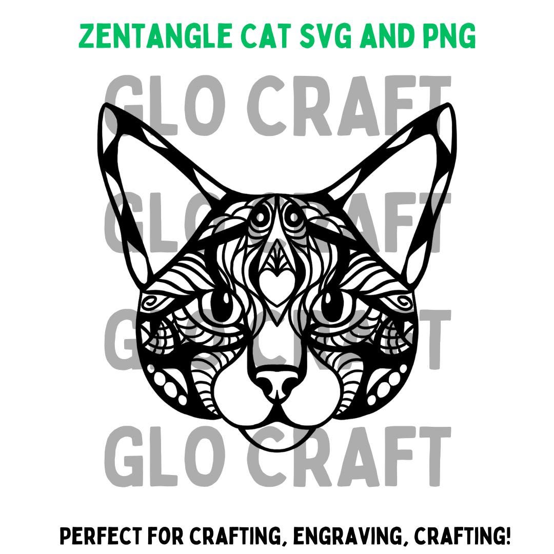 Zentangle Cat Head SVG PNG: Cutting Engraving Crafting Cricut Drawing ...
