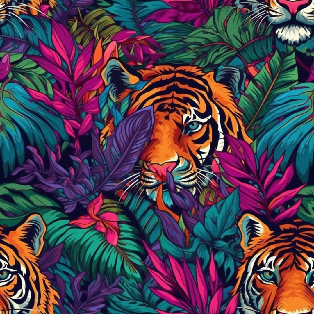 Purple Jungle Tiger Seamless Pattern, Colorful Background, Scrapbook ...
