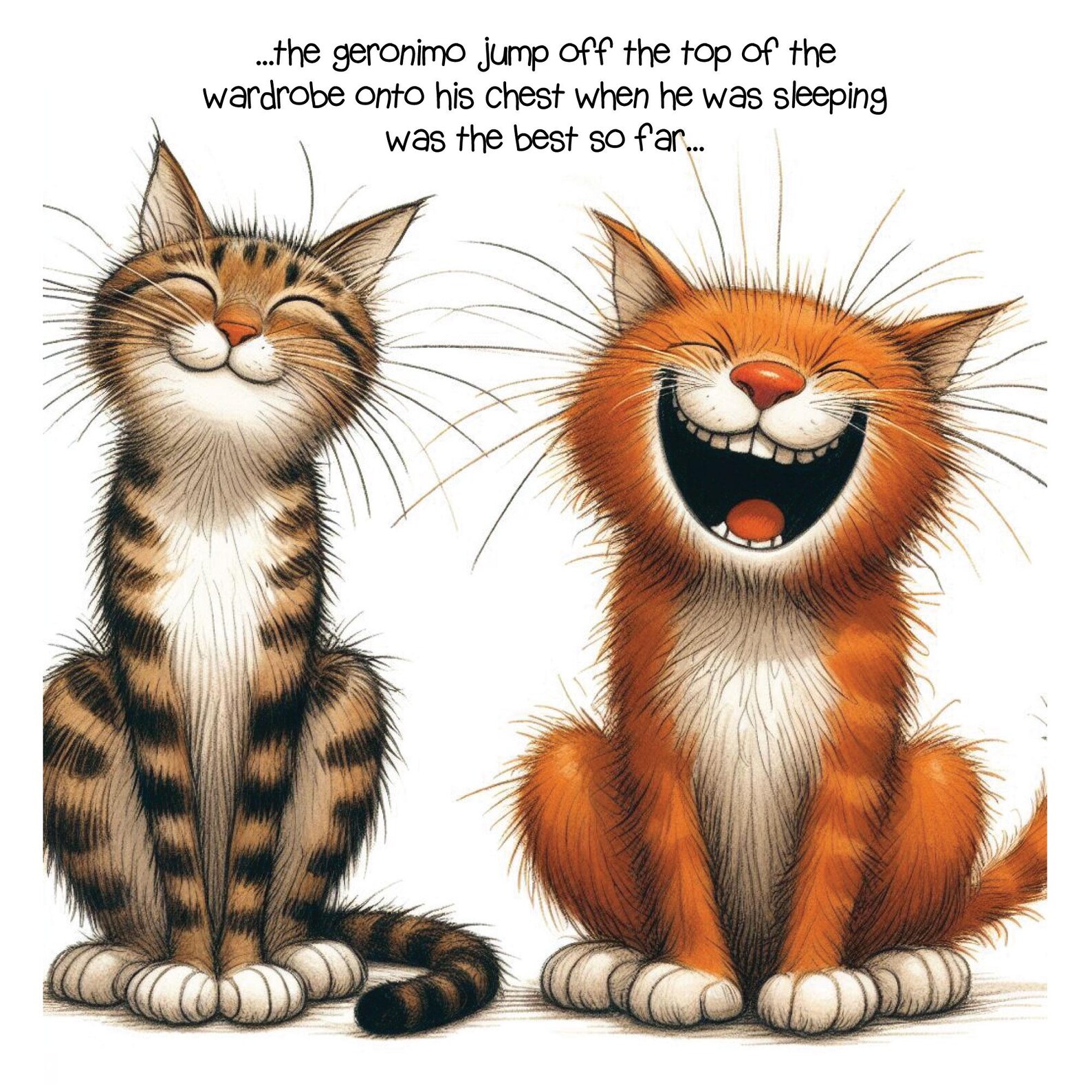 Birthday Card Any Occasion Card - Cats Geronimo Jump - Greetings Card ...