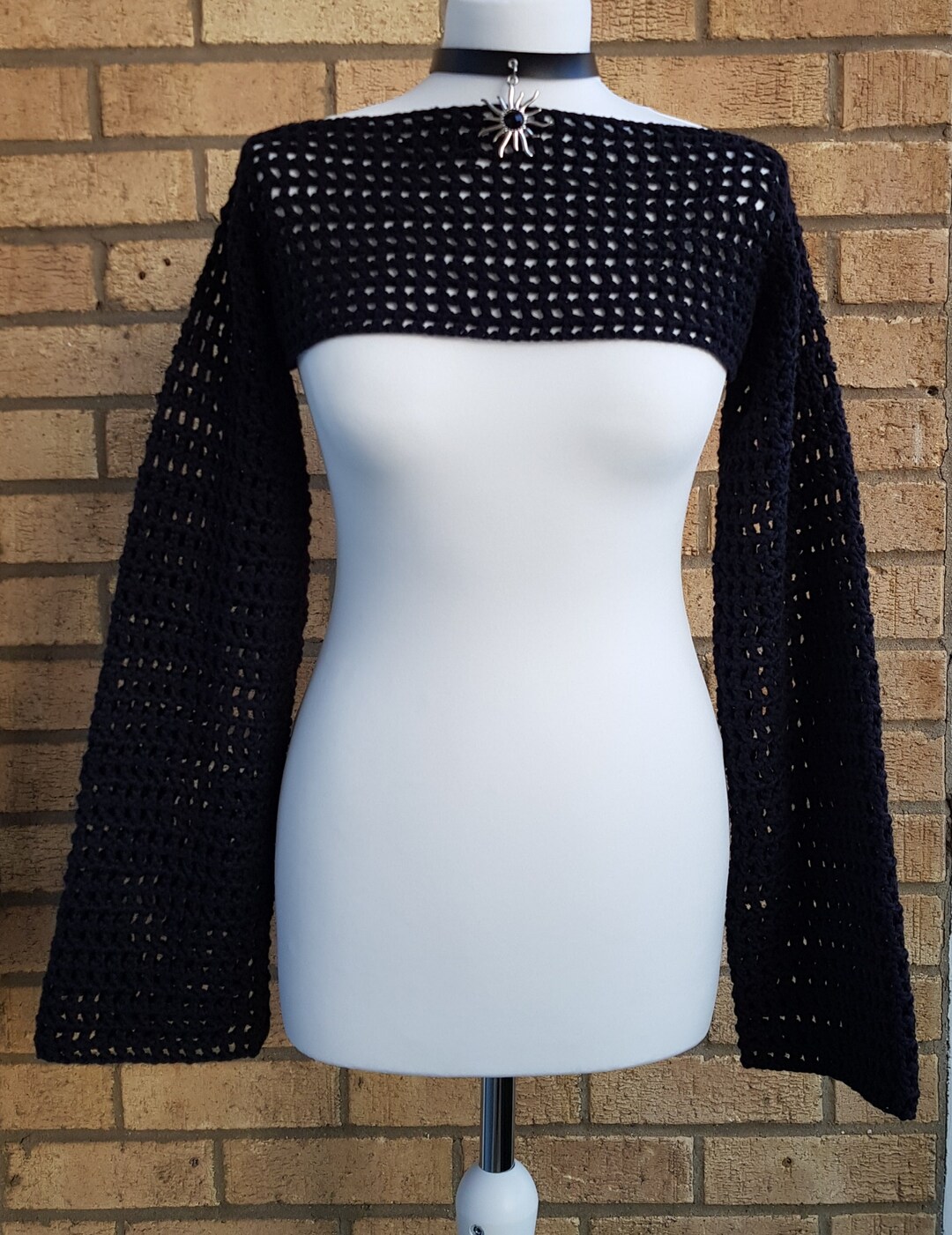 Hand Made Black Crochet Shrug Crop Top Bolero Mesh Top Long - Etsy