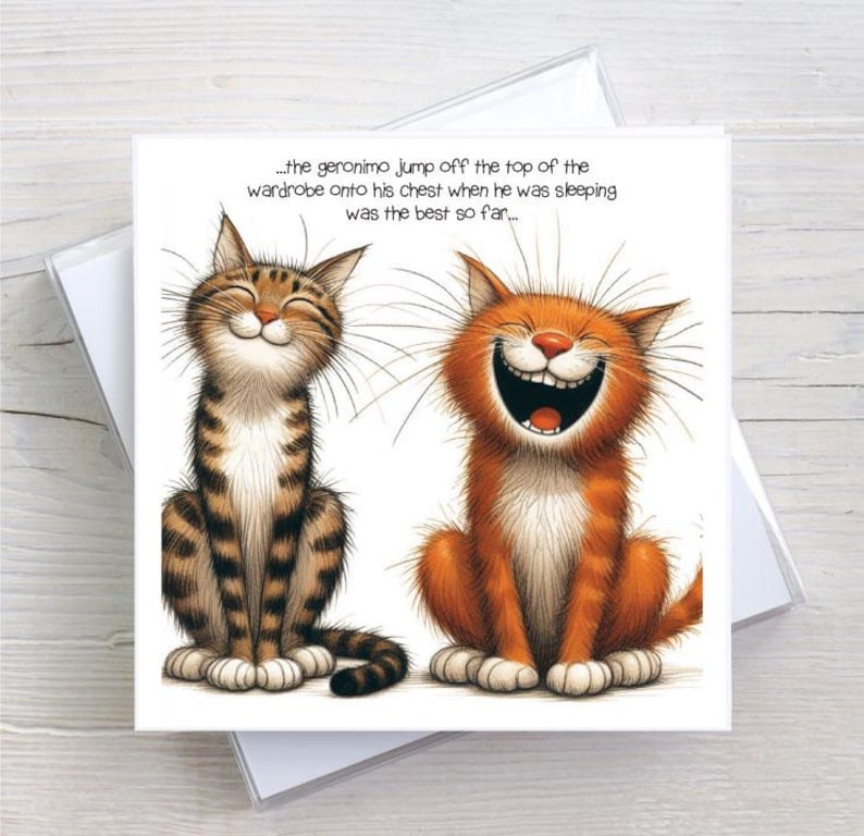 Birthday Card Any Occasion Card - Cats Geronimo Jump - Greetings Card ...