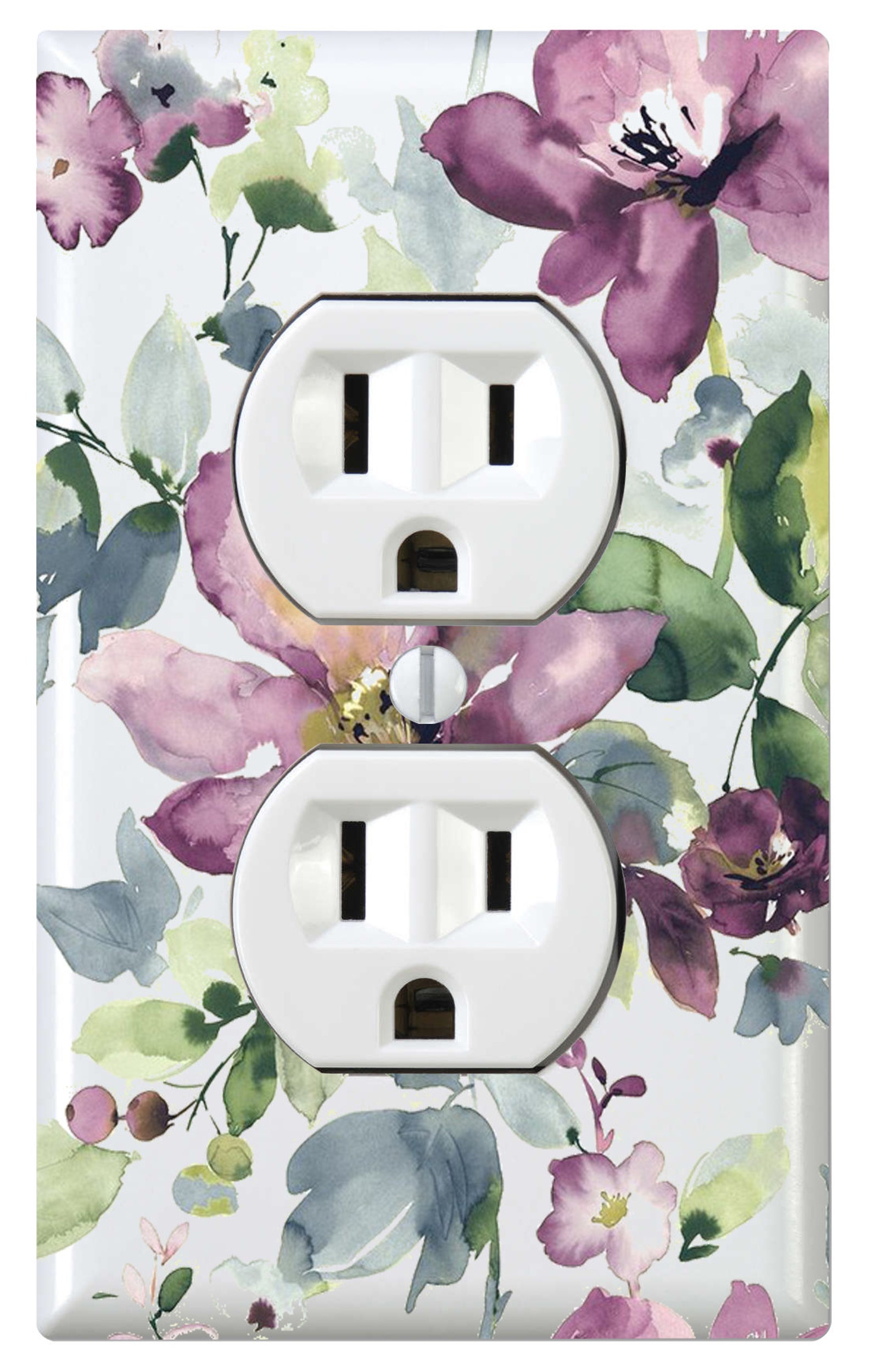 Purple Floral Watercolor Light Switch Cover, Night Light, Cabinet Knob ...