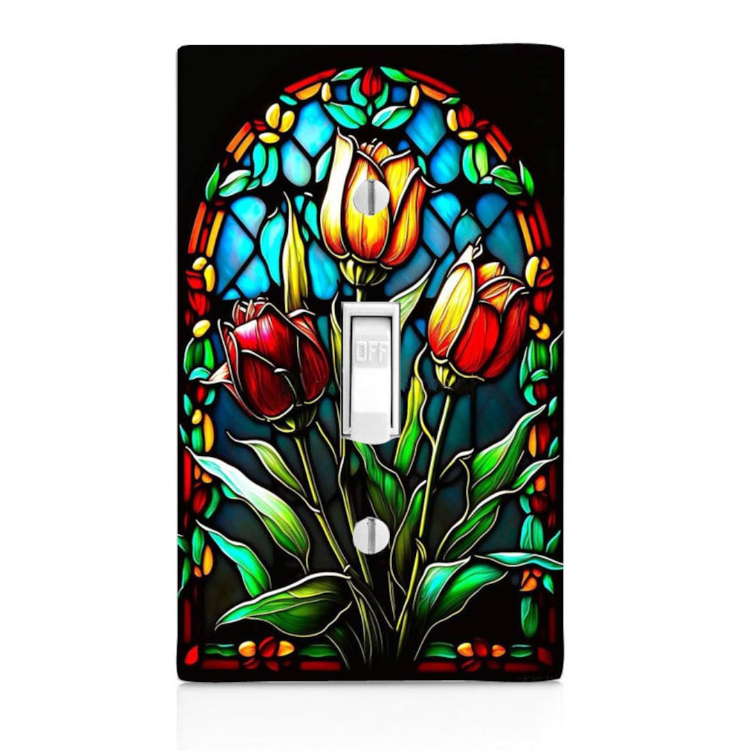 Stained Glass Tulip Image Light Switch Cover, Night Light, Cabinet Knob ...
