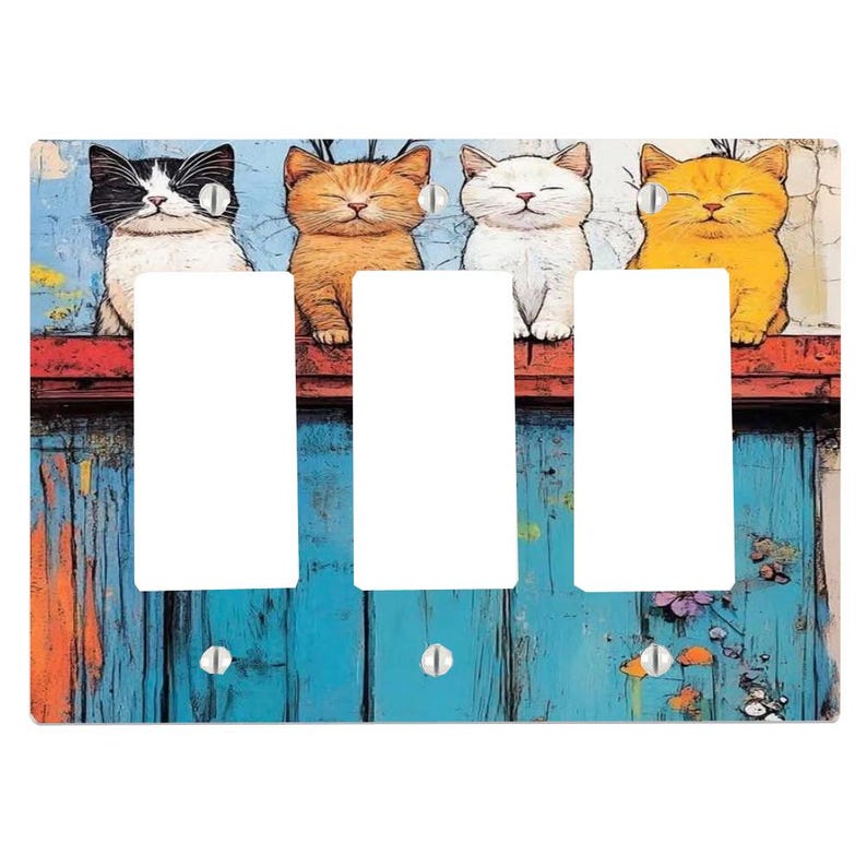 4 Cats on a Fence Light Switch Cover, Night Light, Cabinet Knob, Outlet ...