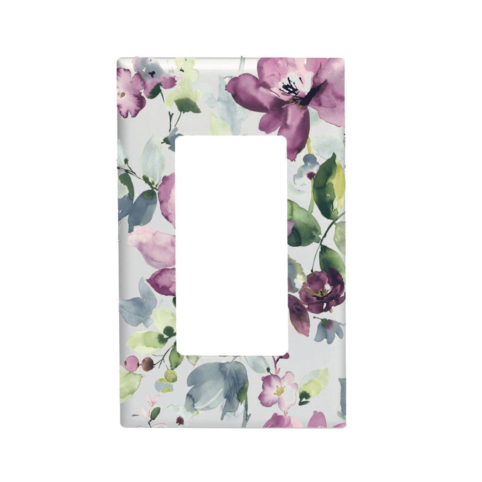 Purple Floral Watercolor Light Switch Cover, Night Light, Cabinet Knob ...
