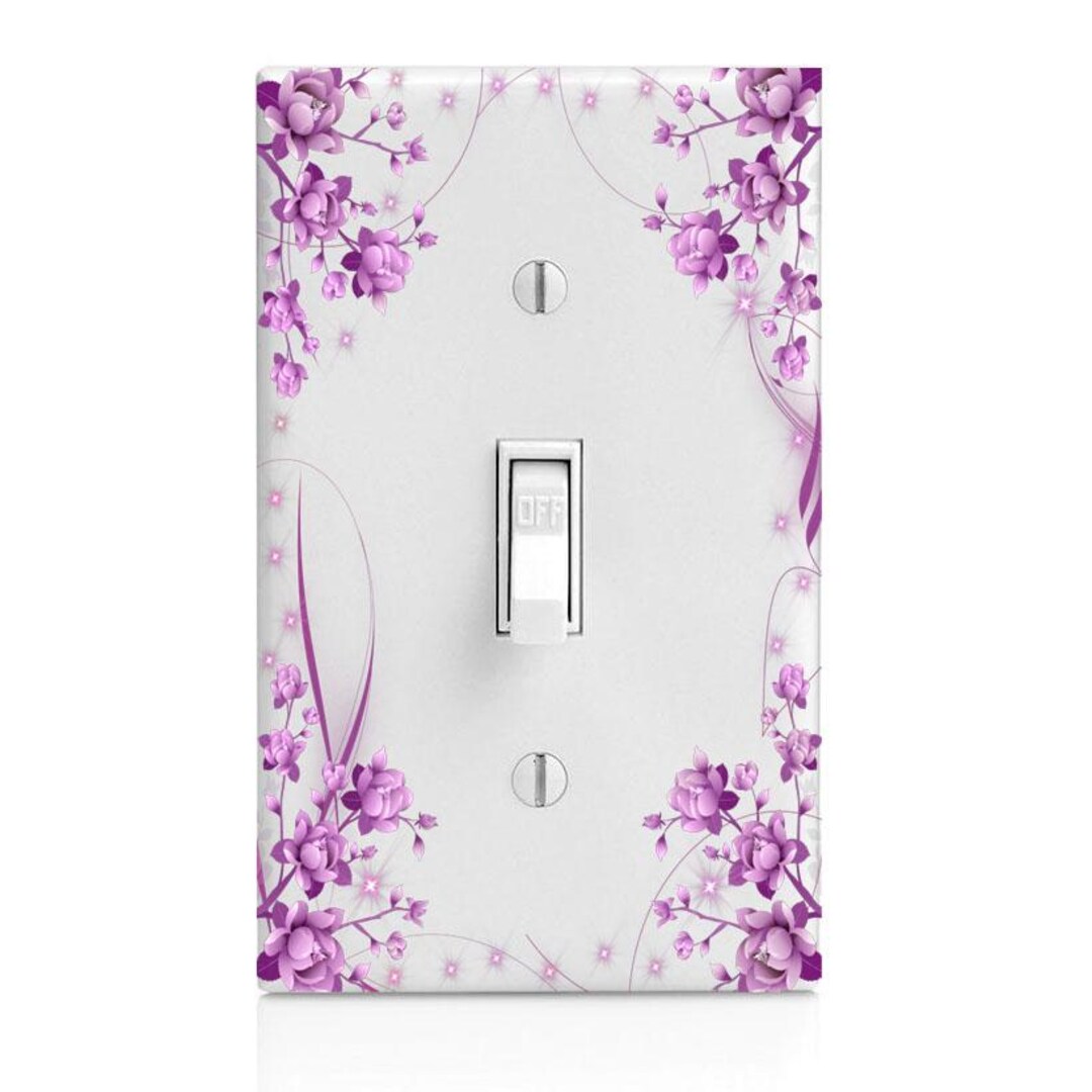 Purple Flower Border Light Switch Cover, Night Light, Cabinet Knob - Etsy