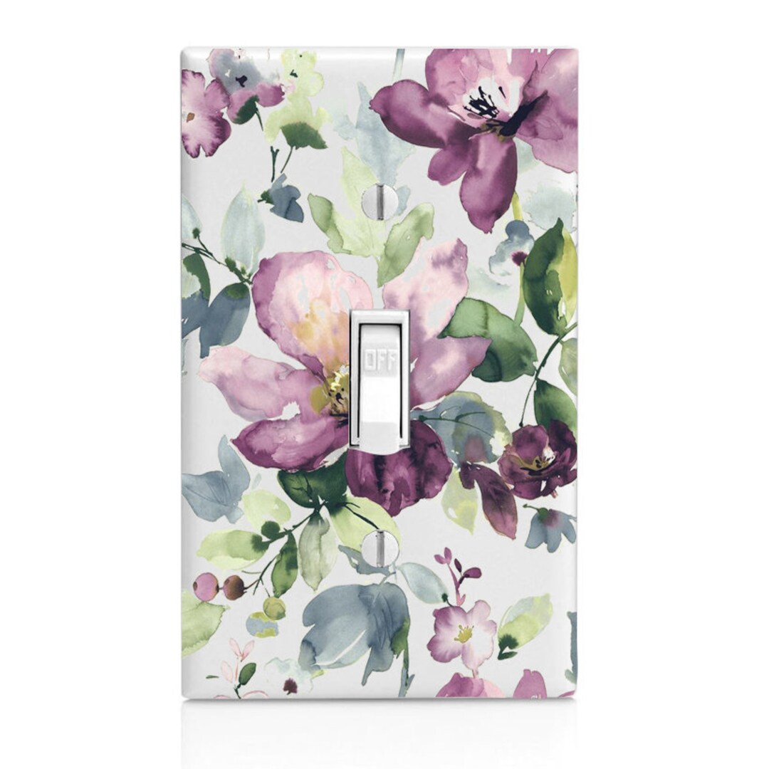 Purple Floral Watercolor Light Switch Cover, Night Light, Cabinet Knob ...