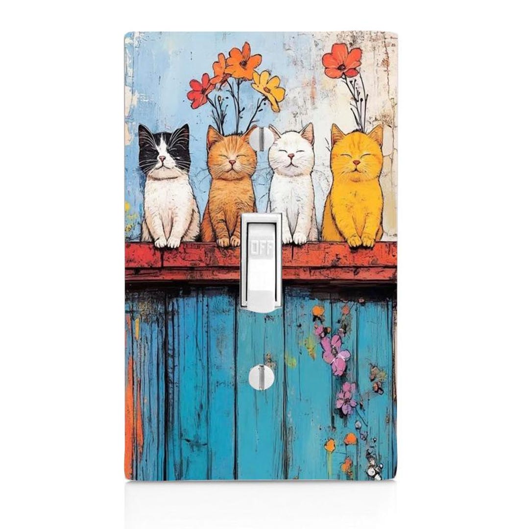 4 Cats on a Fence Light Switch Cover, Night Light, Cabinet Knob, Outlet ...