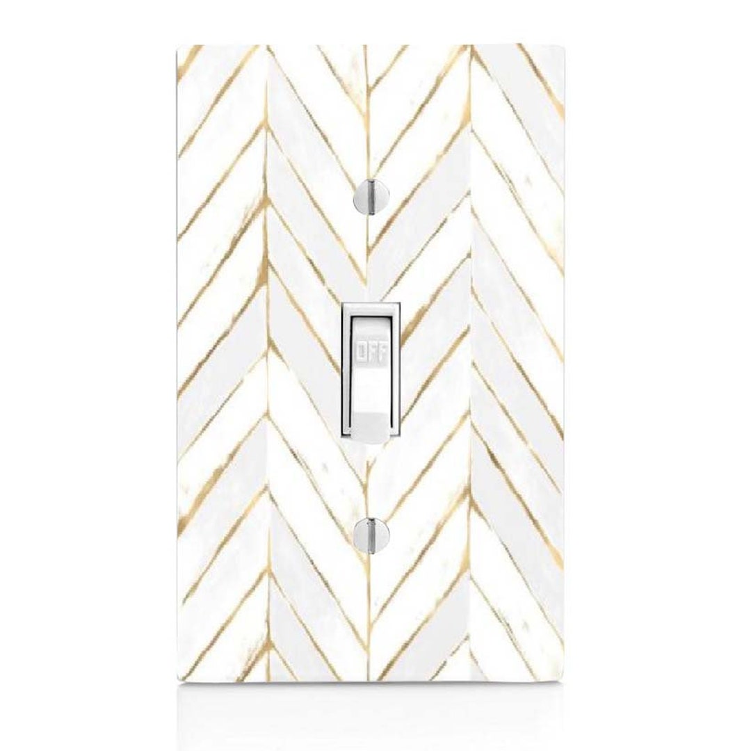 White and Gold Chevron Light Switch Cover, Night Light, or Cabinet Knob ...