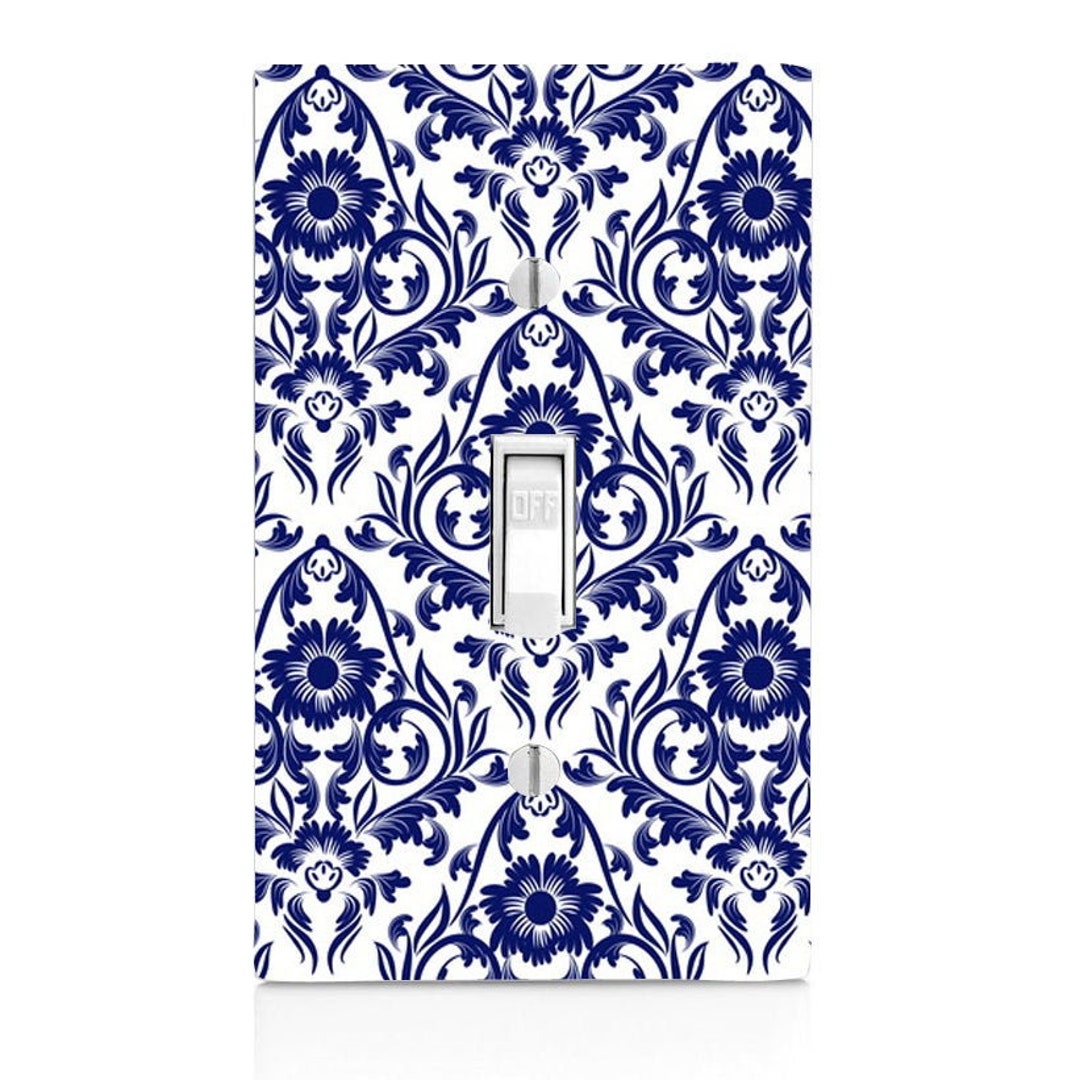 Blue Floral Ornamental Light Switch Cover, Night Light, Cabinet Knob - Etsy