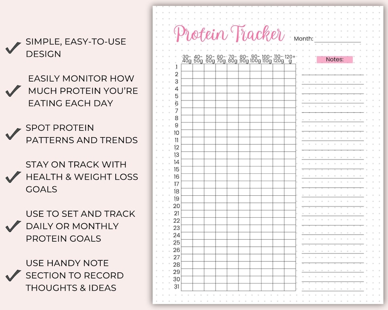 Monthly Protein Tracker Printable: Daily Macro Log (US Letter, A4, A5 ...
