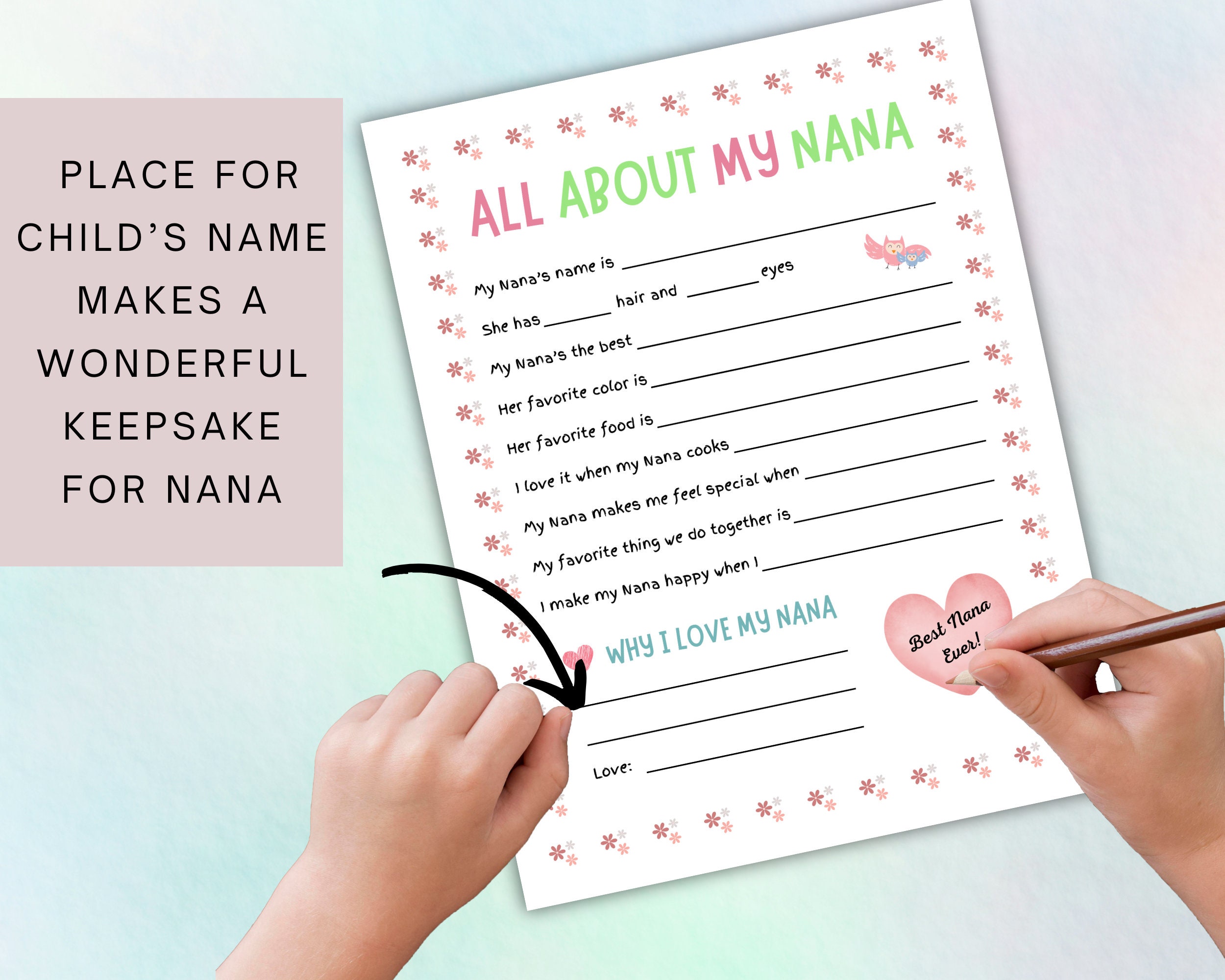 All About My Nana Printable, Mother’s Day Gift for Nana, Reasons I Love ...