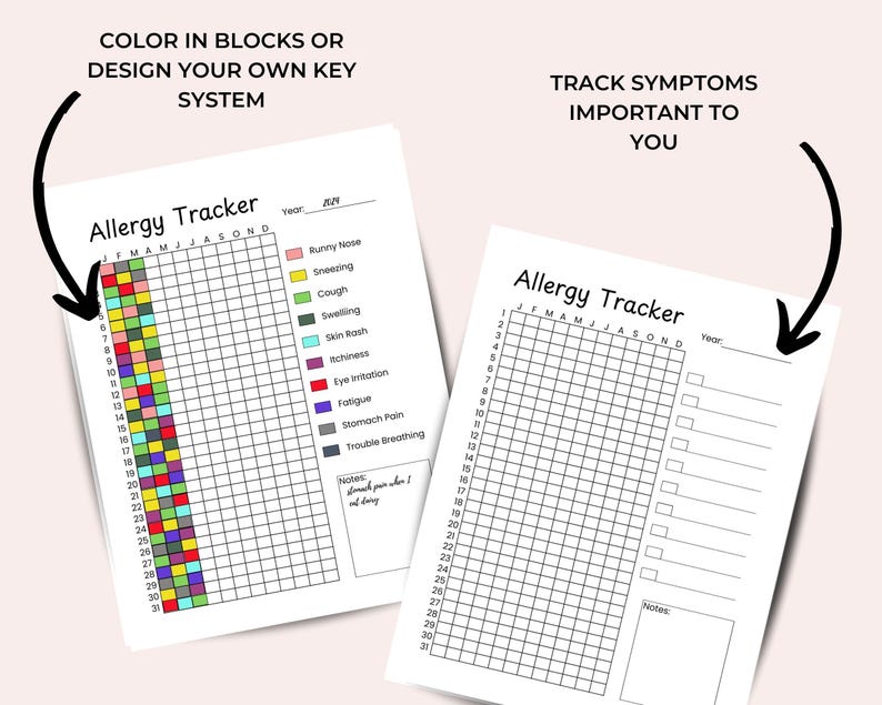 Yearly Allergy Tracker Printable - Journal Page - Allergies Log - Track ...
