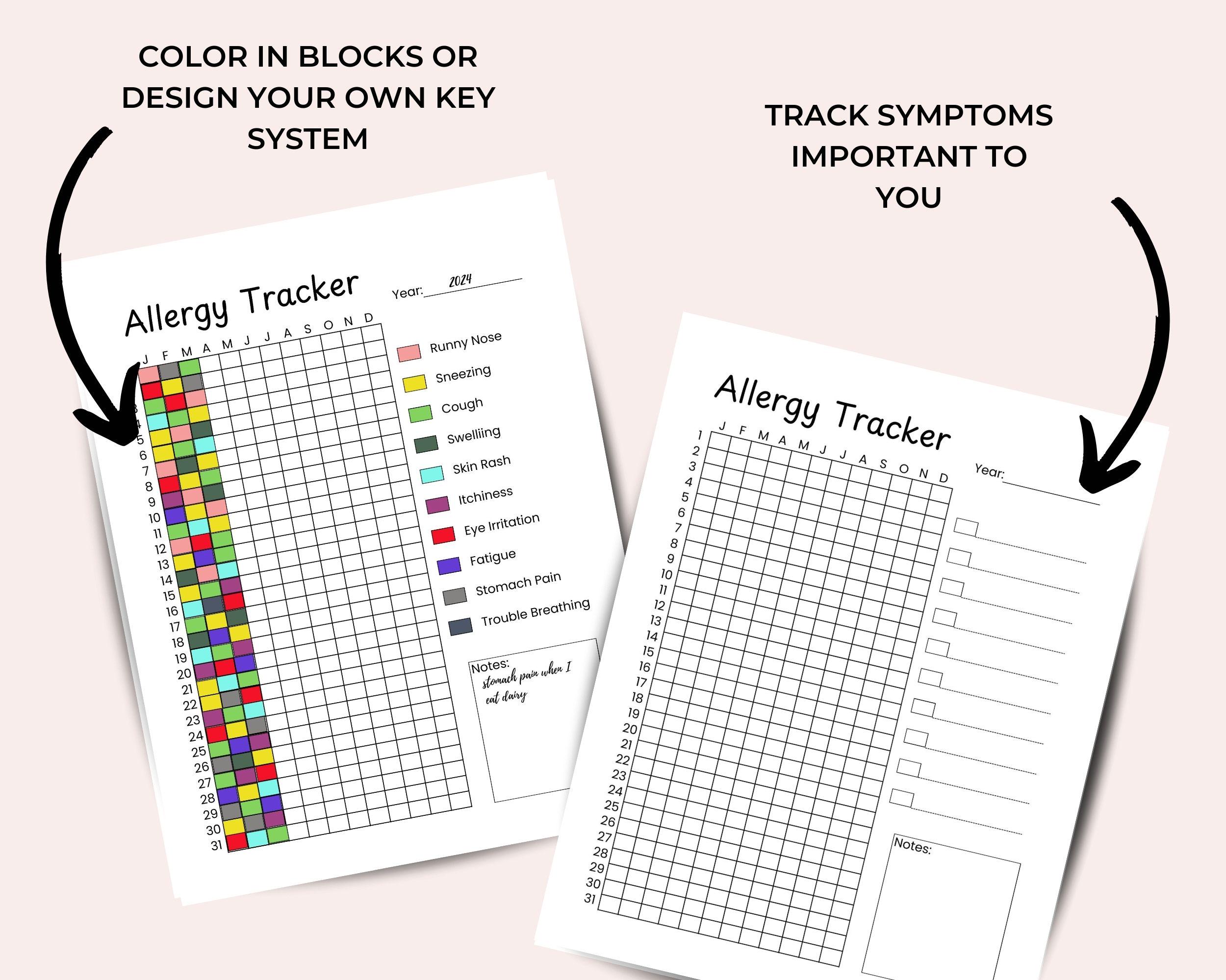 Yearly Allergy Tracker Printable - Journal Page - Allergies Log - Track ...