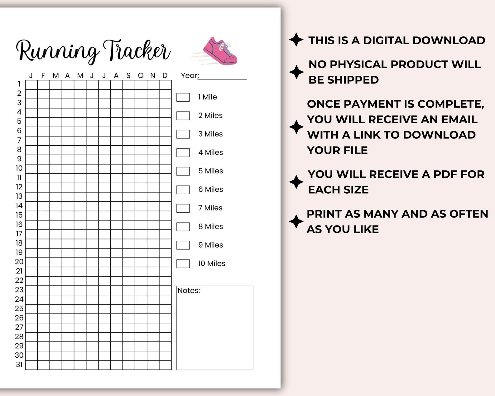 Yearly Running Tracker Printable - Journal Page - Daily Running Log ...