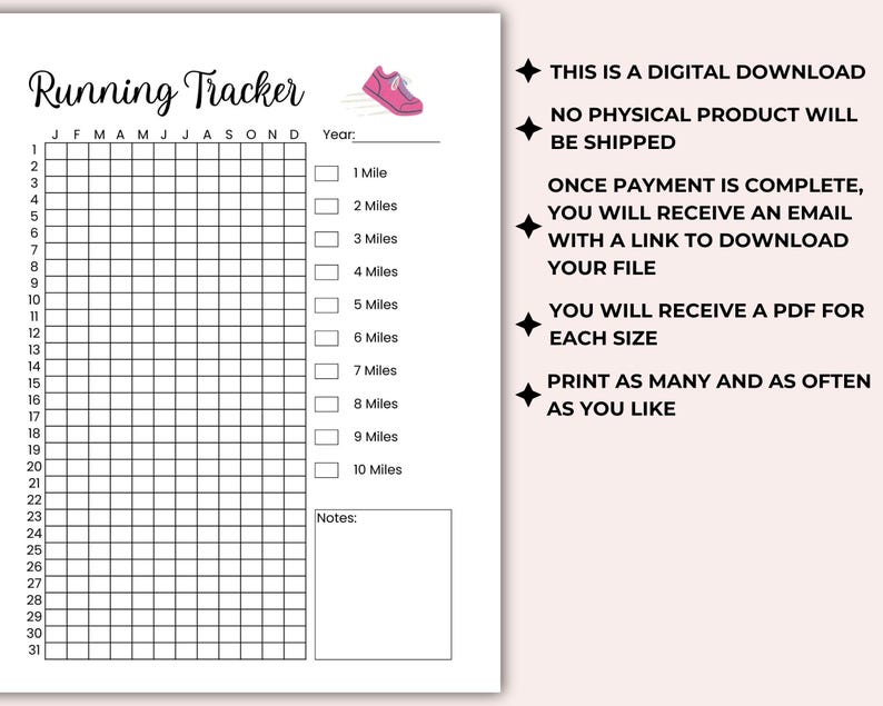 Yearly Running Tracker Printable - Journal Page - Daily Running Log ...