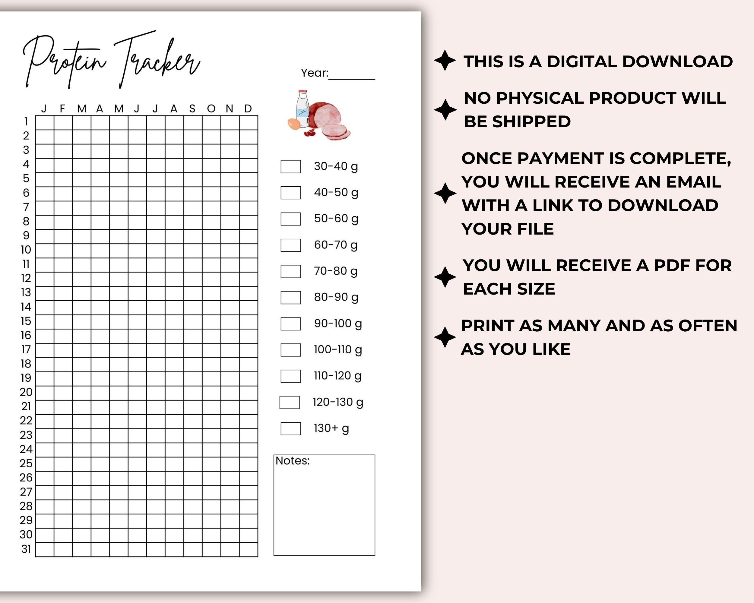 Protein Tracker Printable - Journal Page - Macro Tracker - Protein Log ...