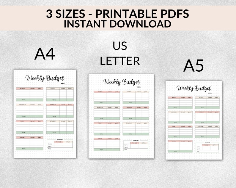 Weekly Budget Planner Template - Printable Journal Page - Simple Budget ...