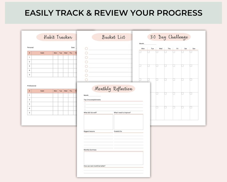 Goal Planner Bundle Printable, SMART Goal Setting, Daily Weekly Monthly ...