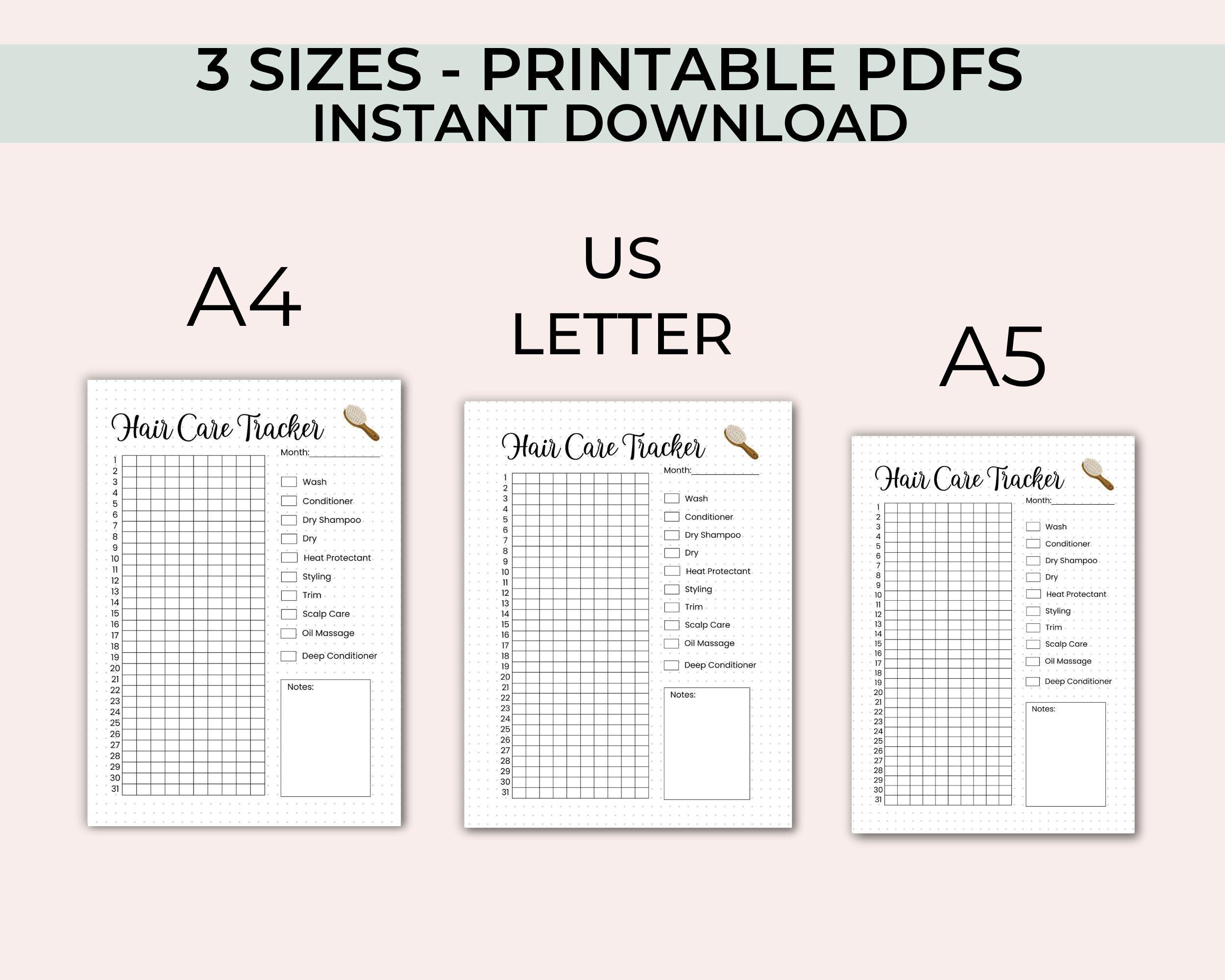 Hair Care Tracker Printable: Daily & Monthly Haircare Routine, Journal ...