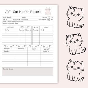 Cat Health Record Printable, Pet Health and Grooming Tracker, Editable ...