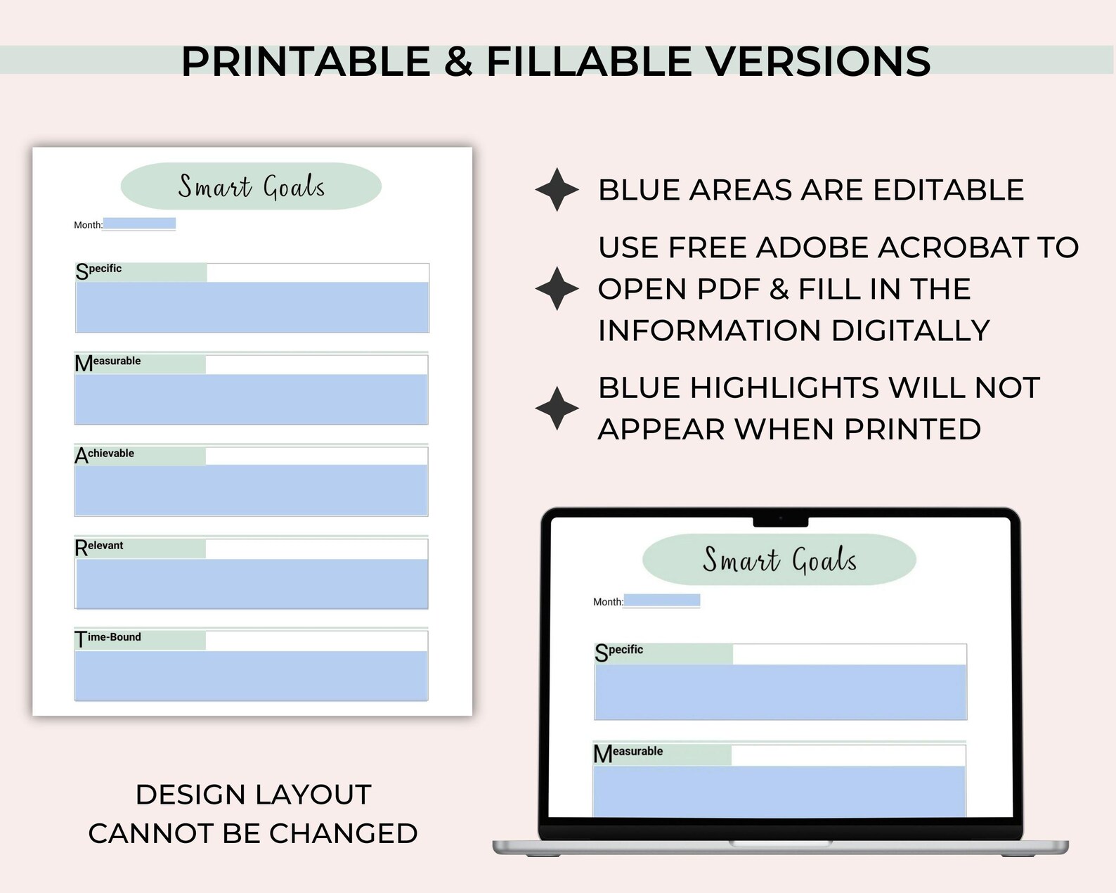 Editable SMART Goals Planner Printable, Goal Tracker Worksheet, SMART ...