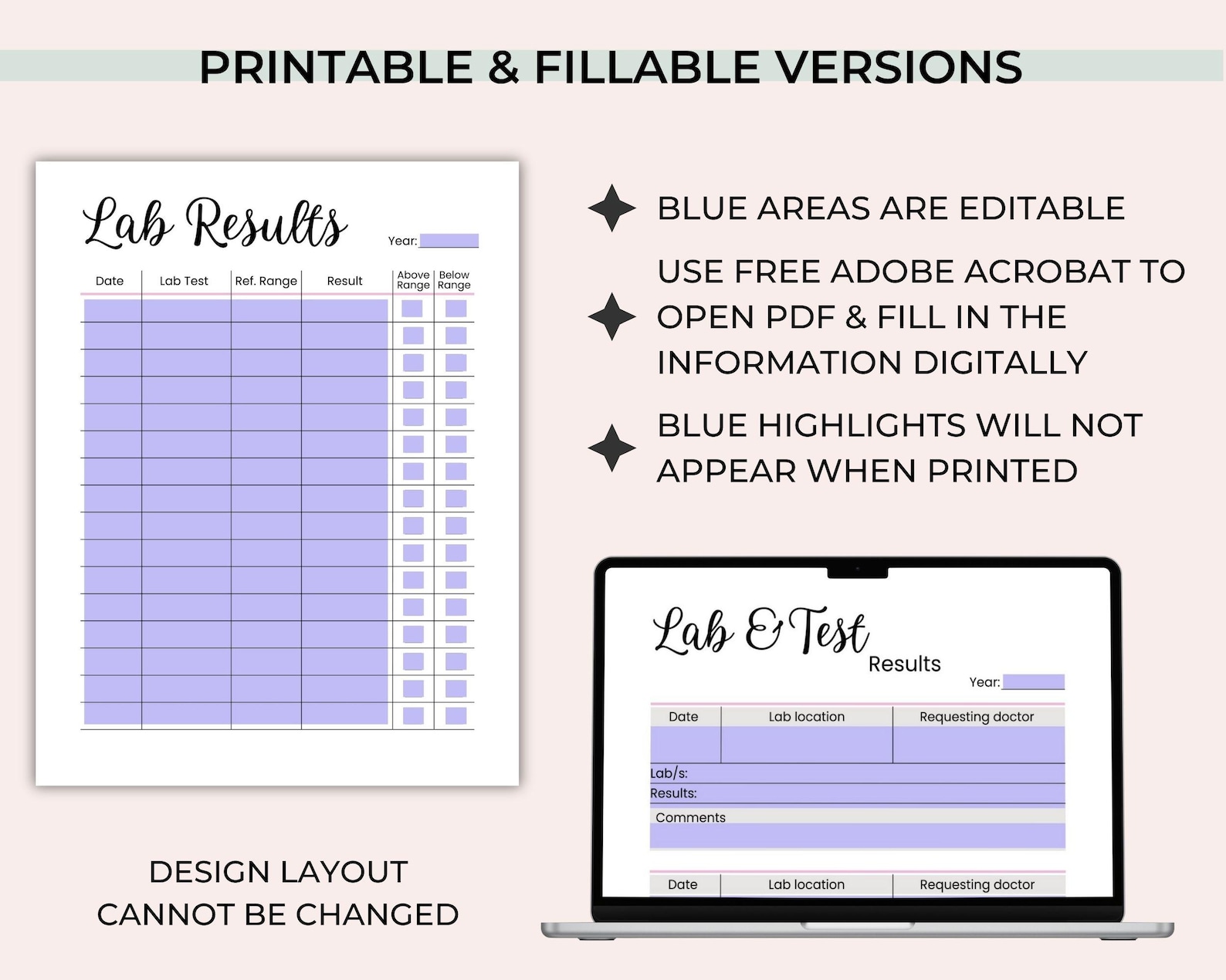 Editable Lab Results Tracker - Printable Lab Work Log - Monitor Lab ...