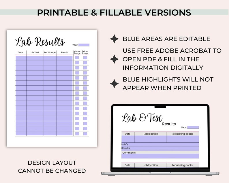 Editable Lab Results Tracker - Printable Lab Work Log - Monitor Lab ...