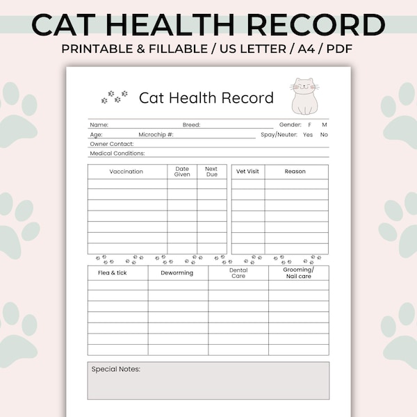 Printable Cat Health - Etsy