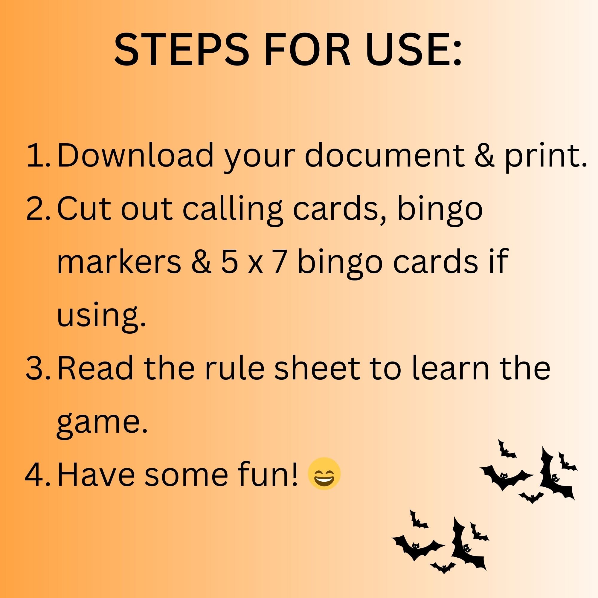 Halloween Bingo Game Printable Fun Halloween Game Halloween - Etsy
