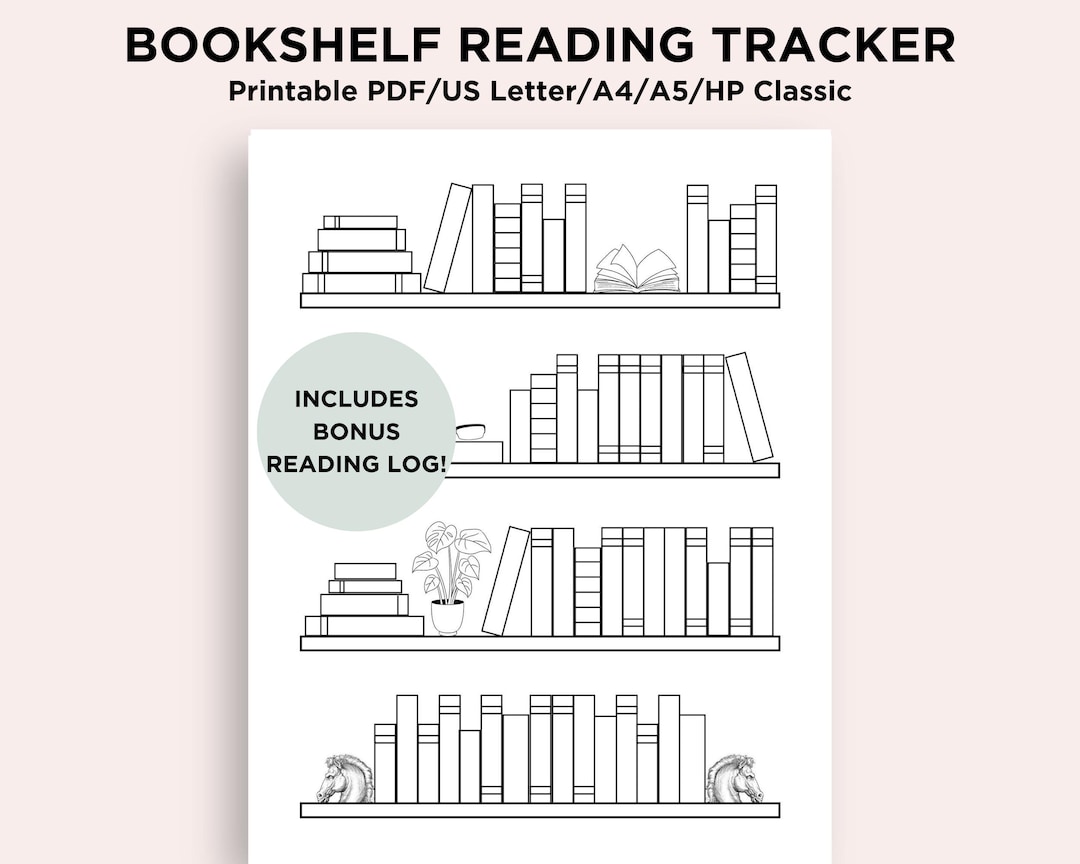 Bookshelf Reading Tracker Printable, Reading Planner, Book Journal ...