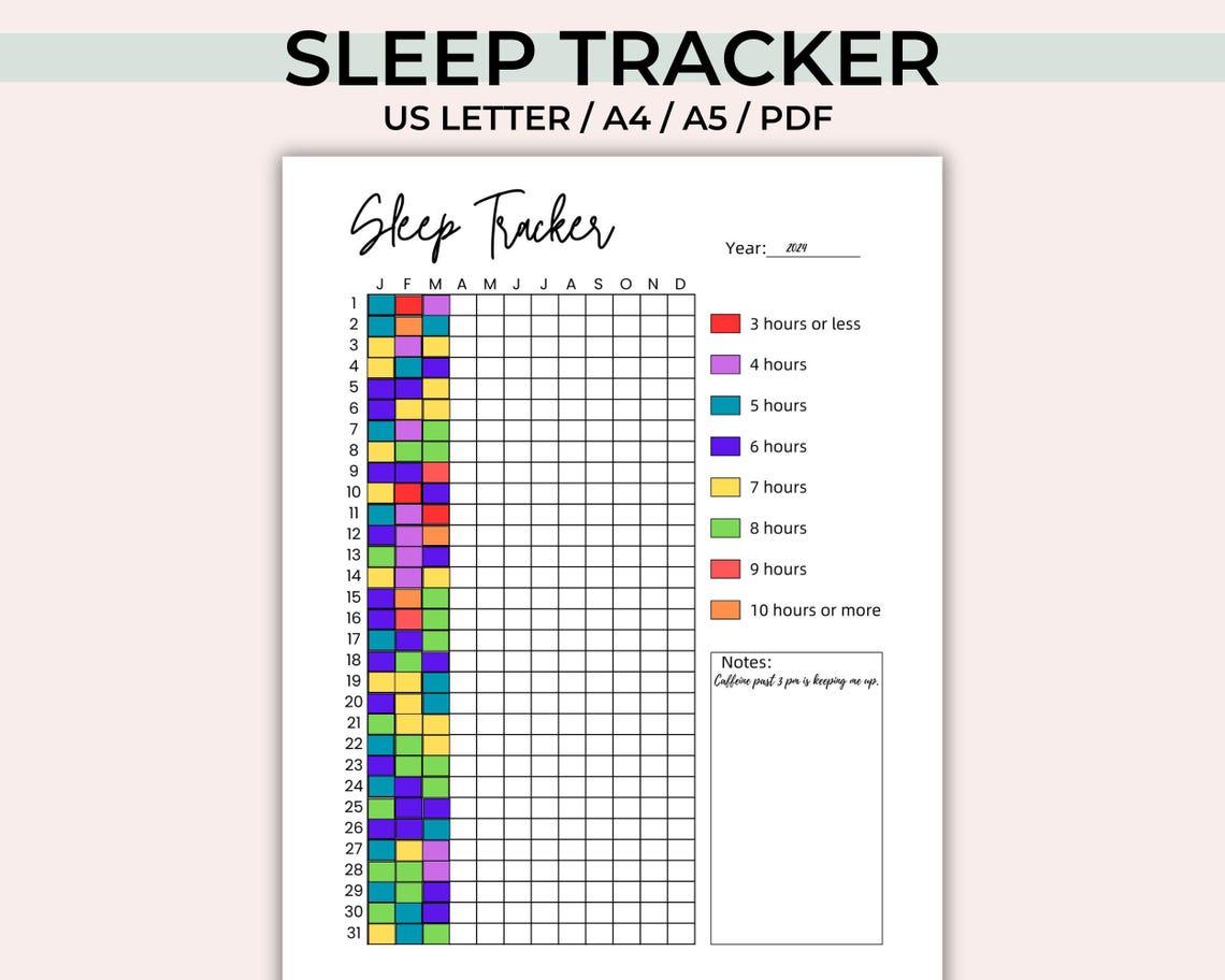 Yearly Sleep Tracker Printable, Sleep Log, Sleep Journal, Sleep Chart ...