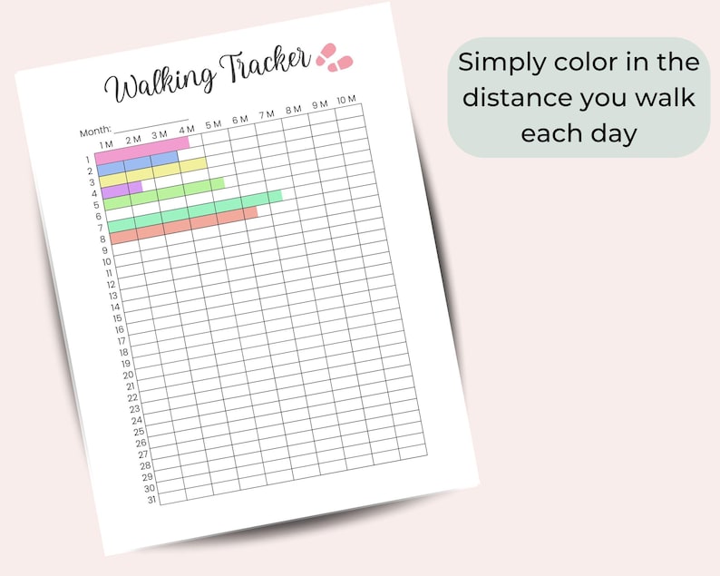 Monthly Walking Tracker Printable - Daily Mileage Log - Journal Page ...