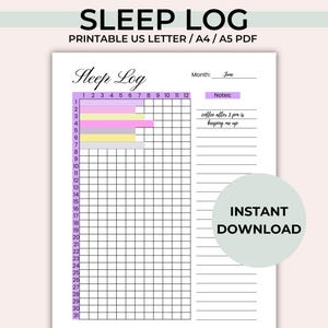 Monthly Sleep Log Printable, Sleep Tracker, Sleep Journal, Sleep ...