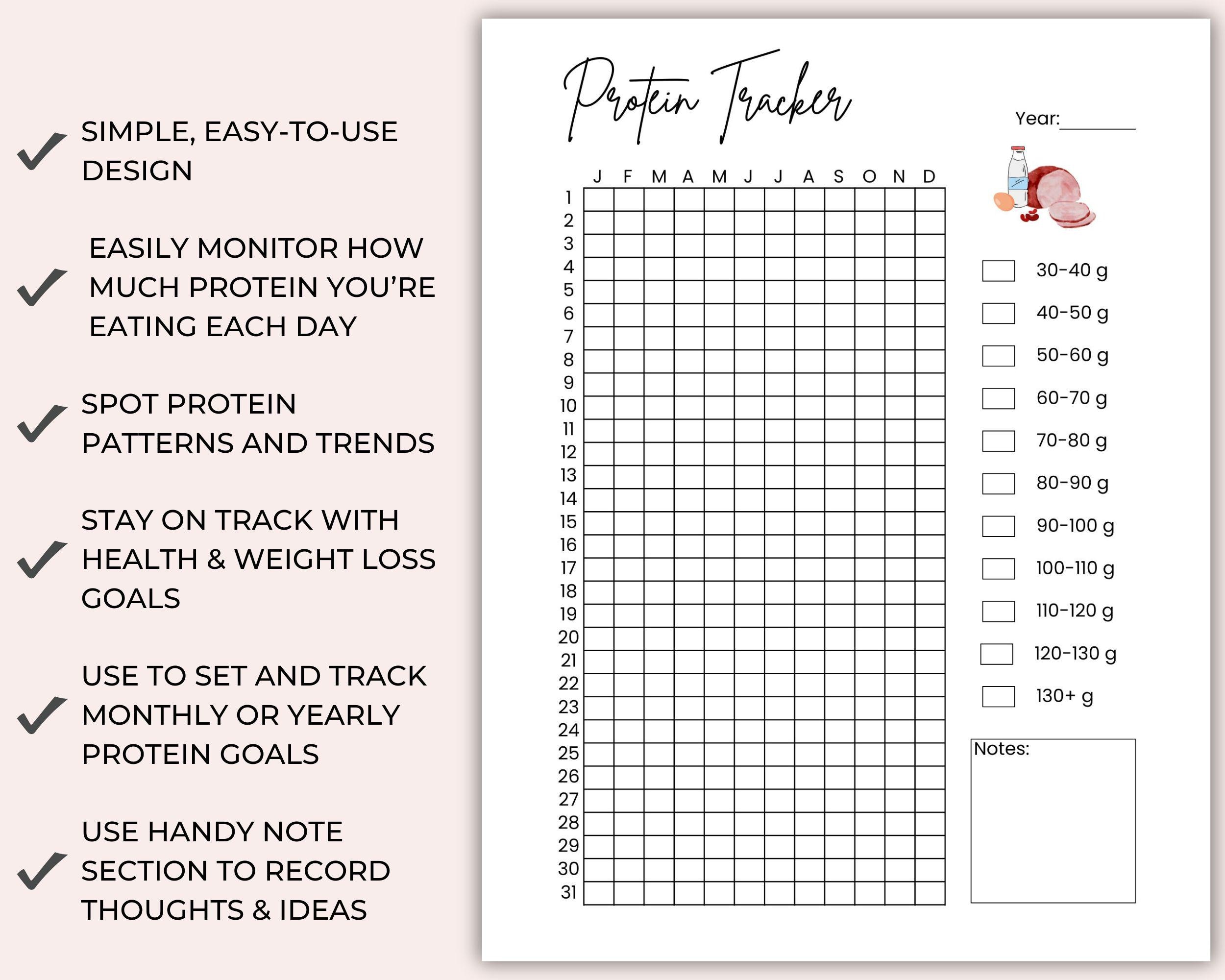Protein Tracker Printable - Journal Page - Macro Tracker - Protein Log ...