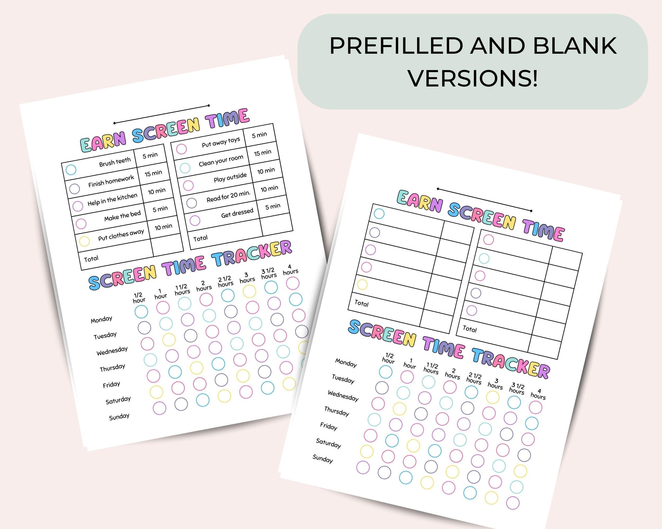 Editable Kids Screen Time Tracker and Chore List - Printable Earn ...