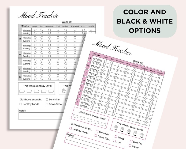 Mood Tracker Printable, Weekly Mood Log, Feelings Tracker, Emotions ...