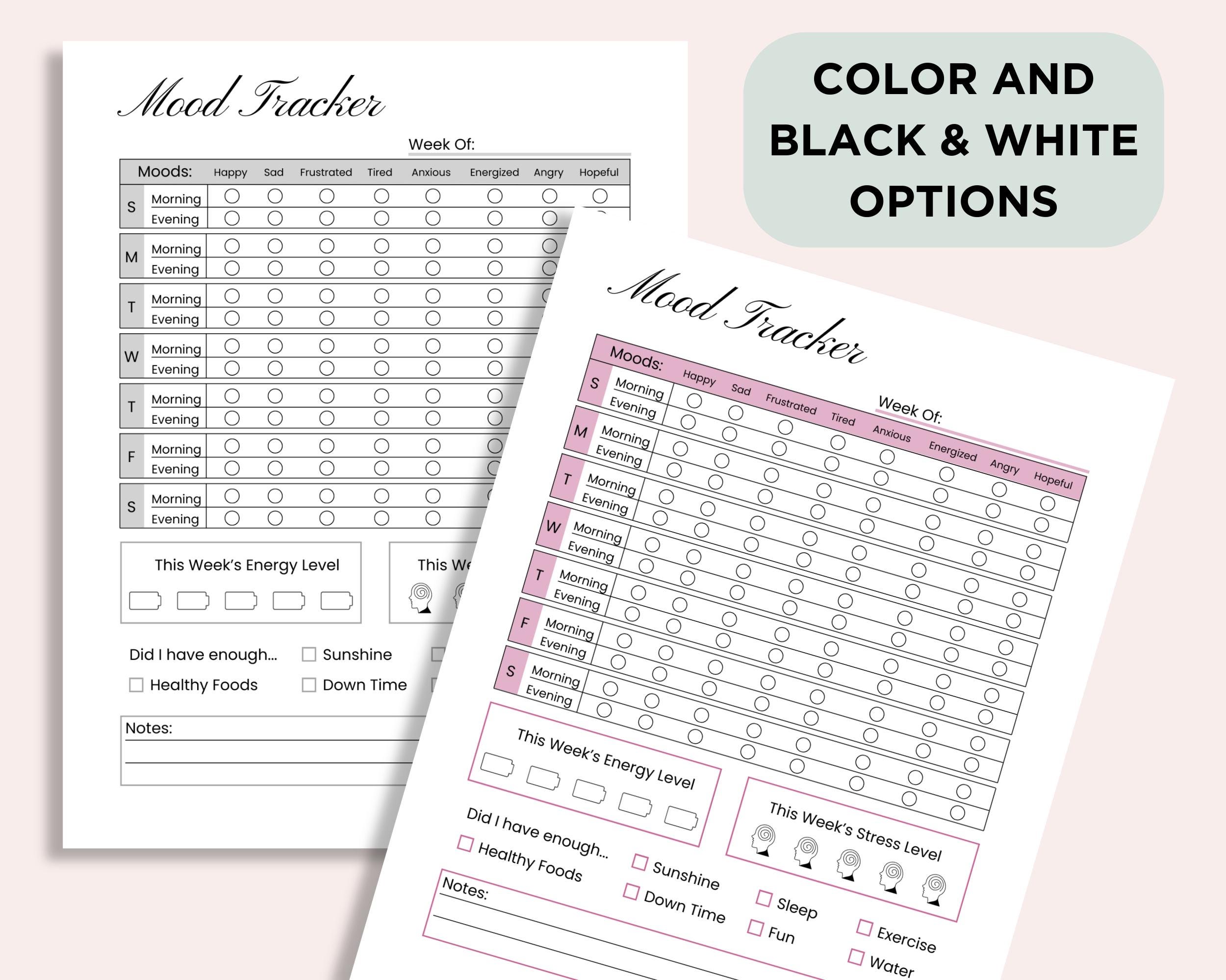 Mood Tracker Printable, Weekly Mood Log, Feelings Tracker, Emotions ...