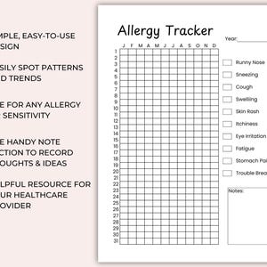 Yearly Allergy Tracker Printable - Journal Page - Allergies Log - Track ...