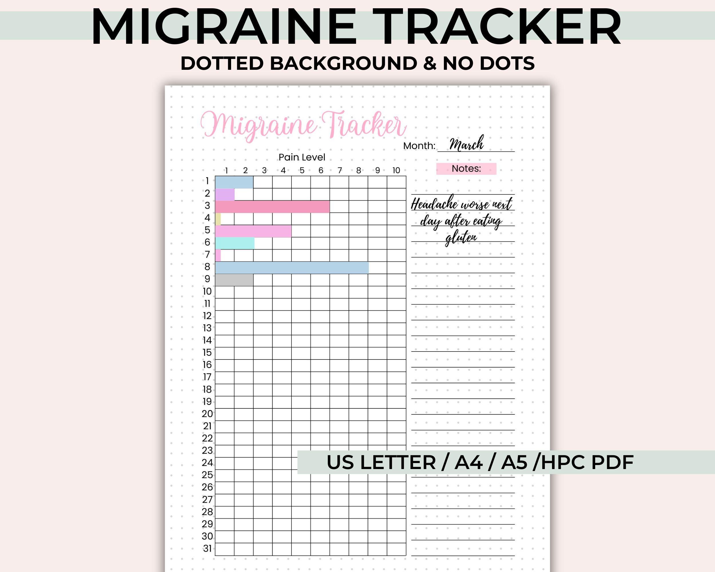 Monthly Migraine Tracker Printable - Journal Page - Headache Log - Pain ...