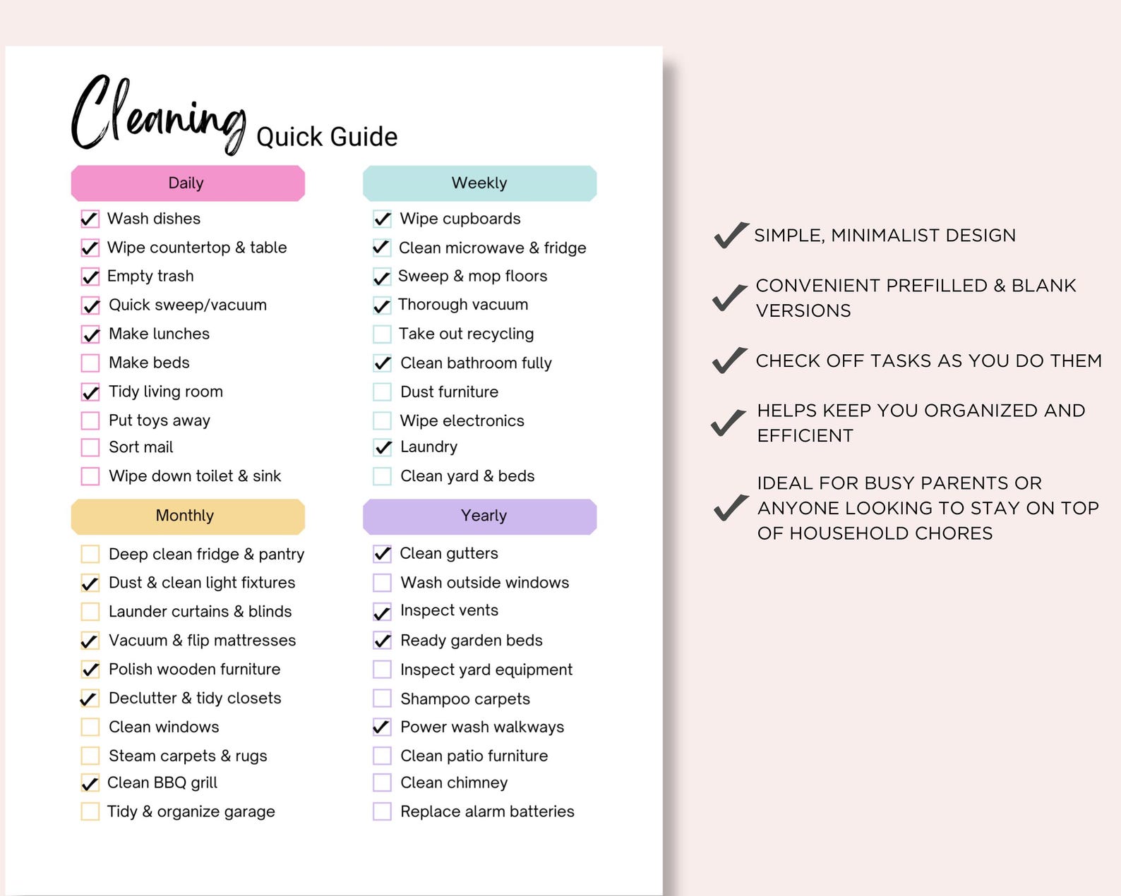Editable Cleaning Schedule, Printable Cleaning Chart, Daily Weekly ...