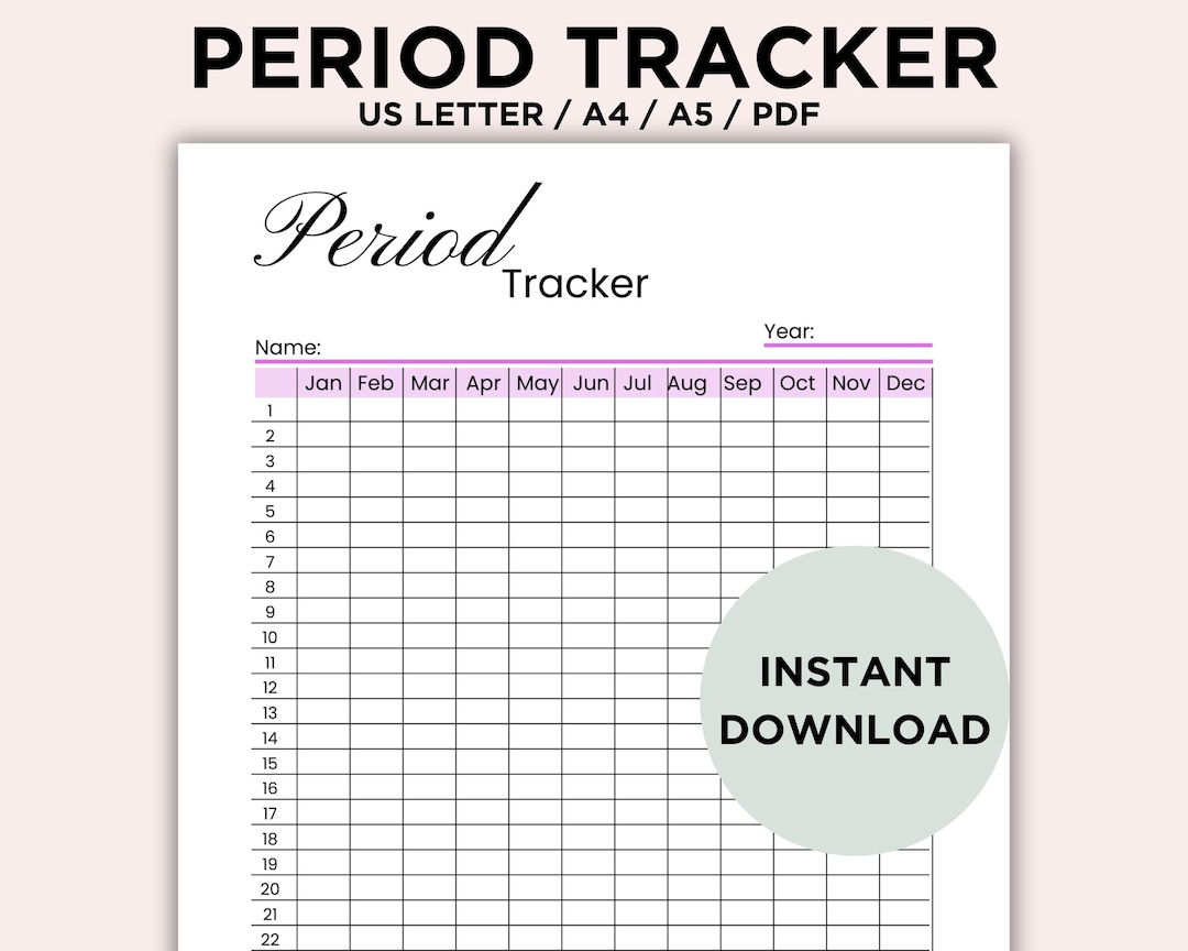 Period Tracker Printable, Monthly Cycle, Menstrual Tracker Chart ...