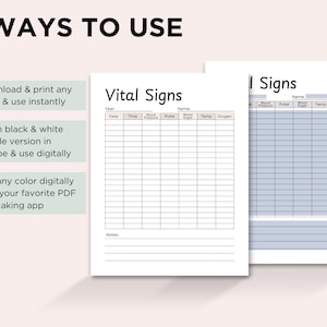 Editable & Printable Vital Signs Chart, Vital Signs Log, Nursing ...