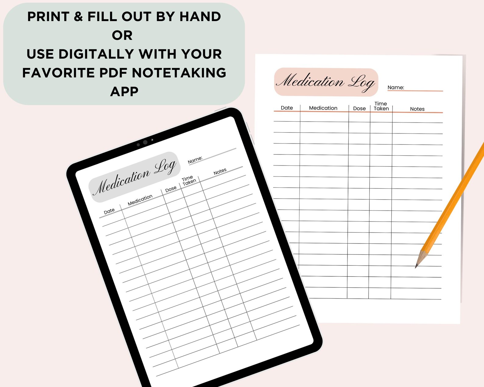 Printable Medication Log, Pill Tracker, Med List, Track Medication ...