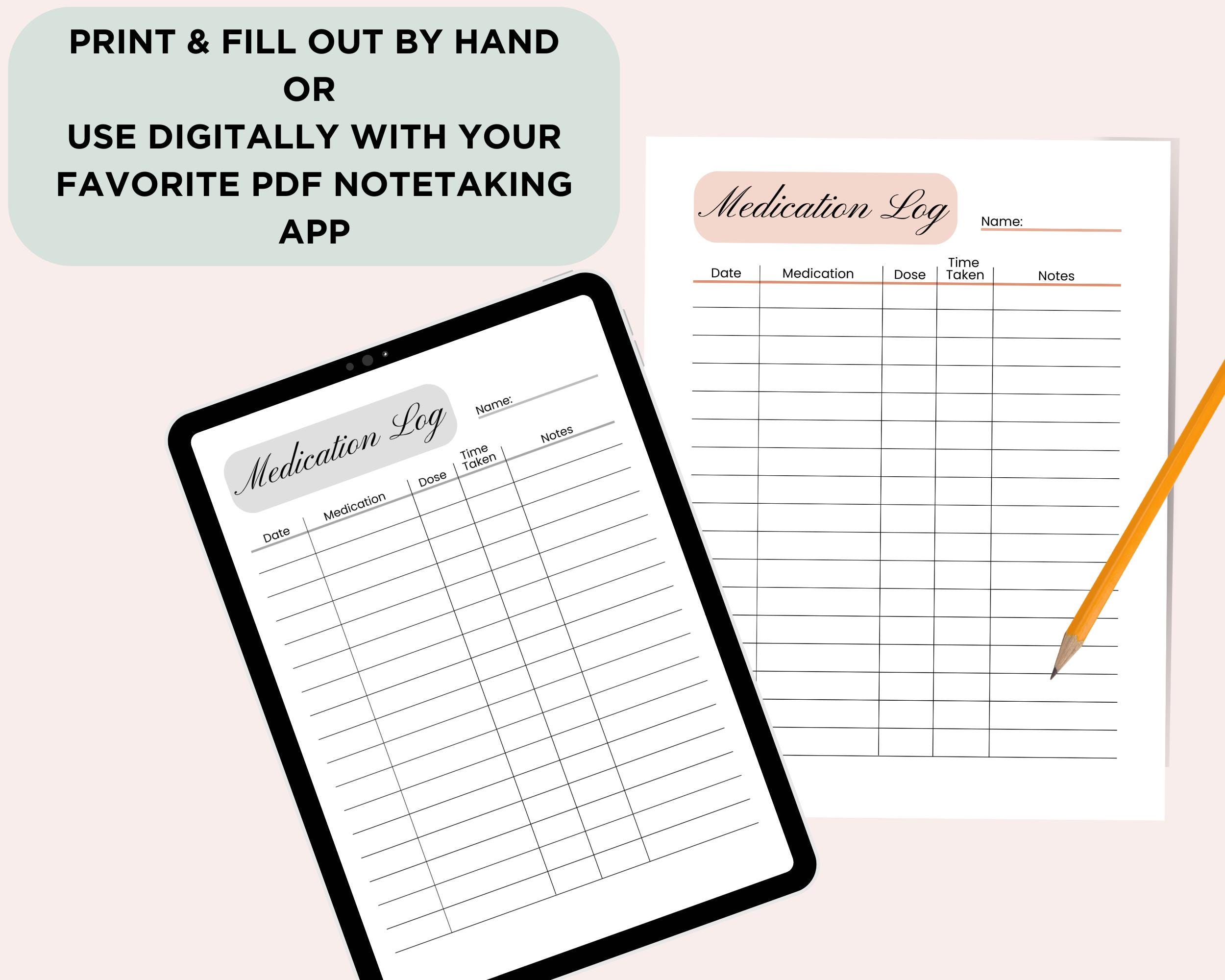 Printable Medication Log, Pill Tracker, Med List, Track Medication ...