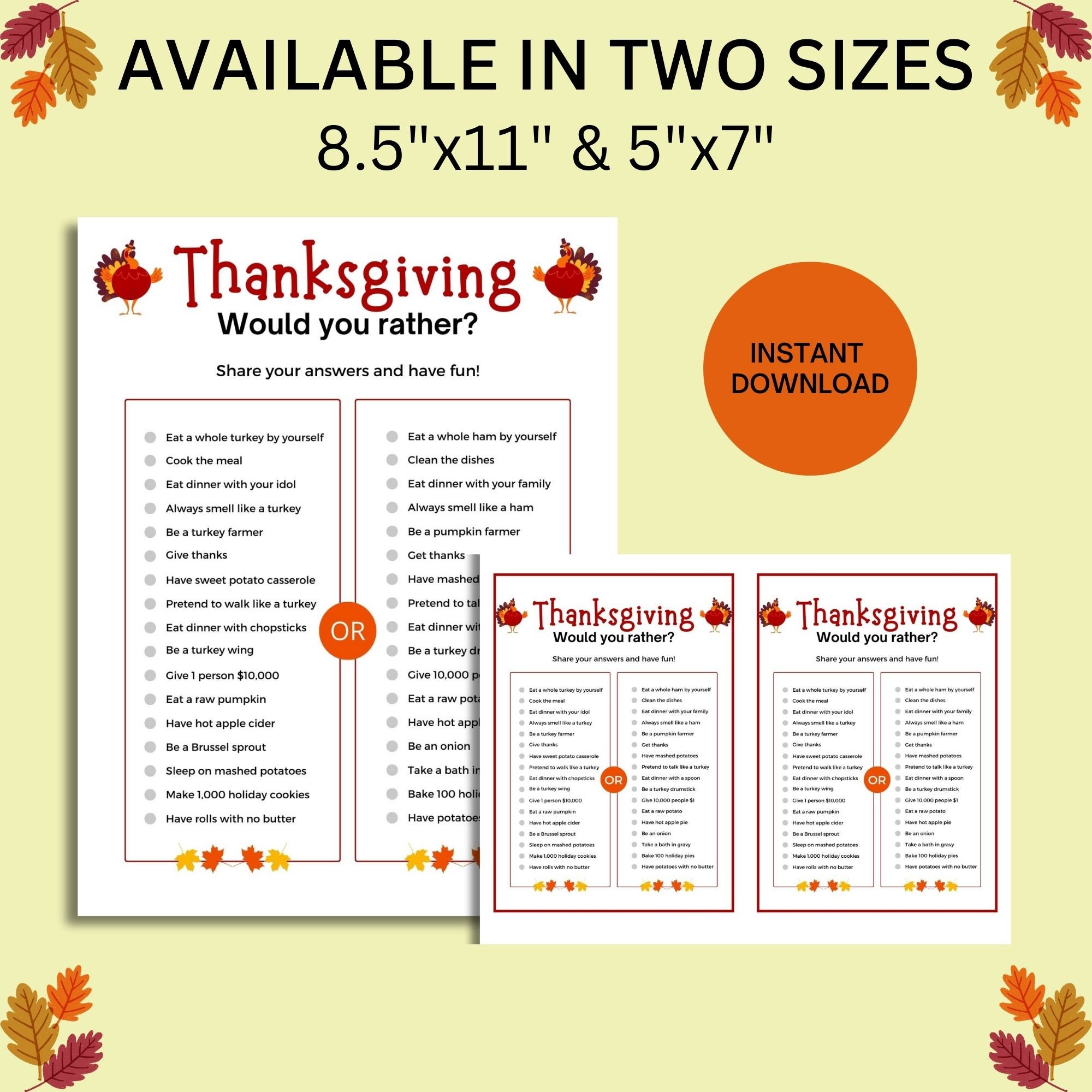 Thanksgiving Would You Rather Game, Printable This or That Game ...
