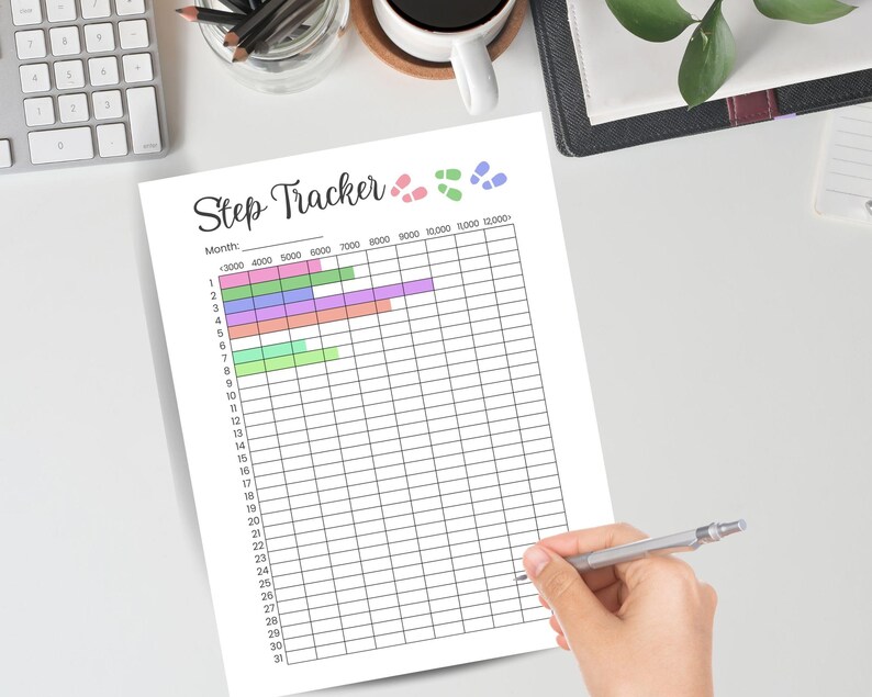 Monthly Step Tracker Printable - Journal Page - Daily Step Log ...